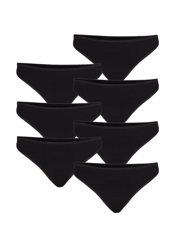 7-pack bawelniane thongi z niskim stanem - Czarne - R. 40-64 - Zizzi